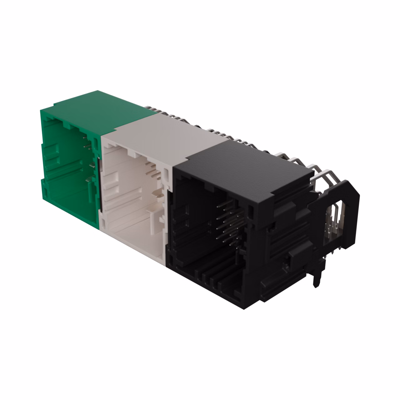 stAK50h 3 Bay Right-Angle Hybrid Header, 82 Circuits, Bay 1: 25 Circuits/Key 1/Green; Bay 2: 25 Circuits/Key 2/Gray; Bay 3: 32 Circuits/Key 1/Black; Tube for sale
