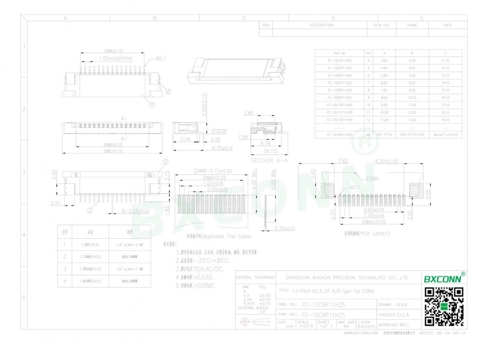 BXCONN FC-10C8P11H25 technical drawing preview