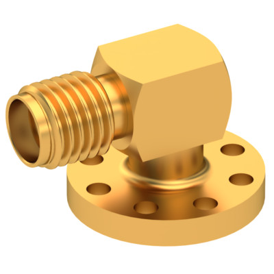 SMA / RIGHT ANGLE JACK RECEPTACLE FEMALE GOLD NON-CAPTIVE REAR CONTACT|STANDARD FLANGE for sale