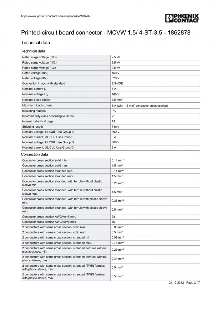 Phoenix Contact 1862878 technical document page 2