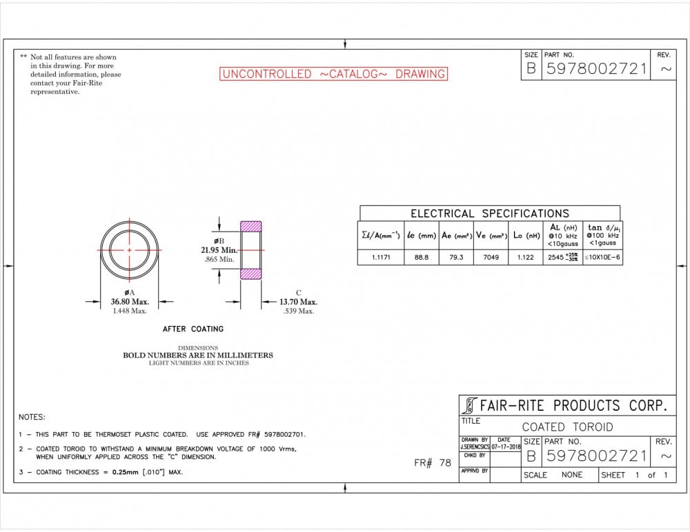 Fair-Rite 5978002721 technical document preview