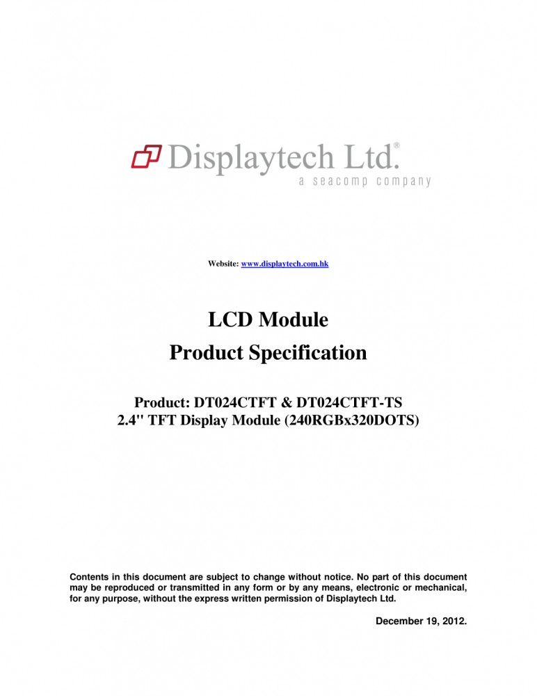 DT024CTFT specification page 1