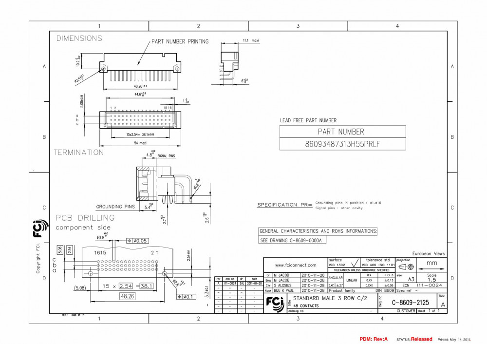 Amphenol 86093487313H55PRLF technical drawing preview