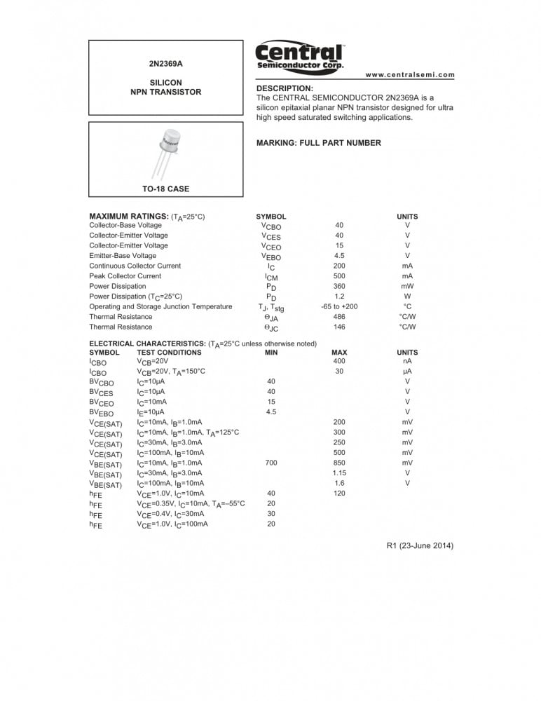2N2369A PBFREE datasheet page 1