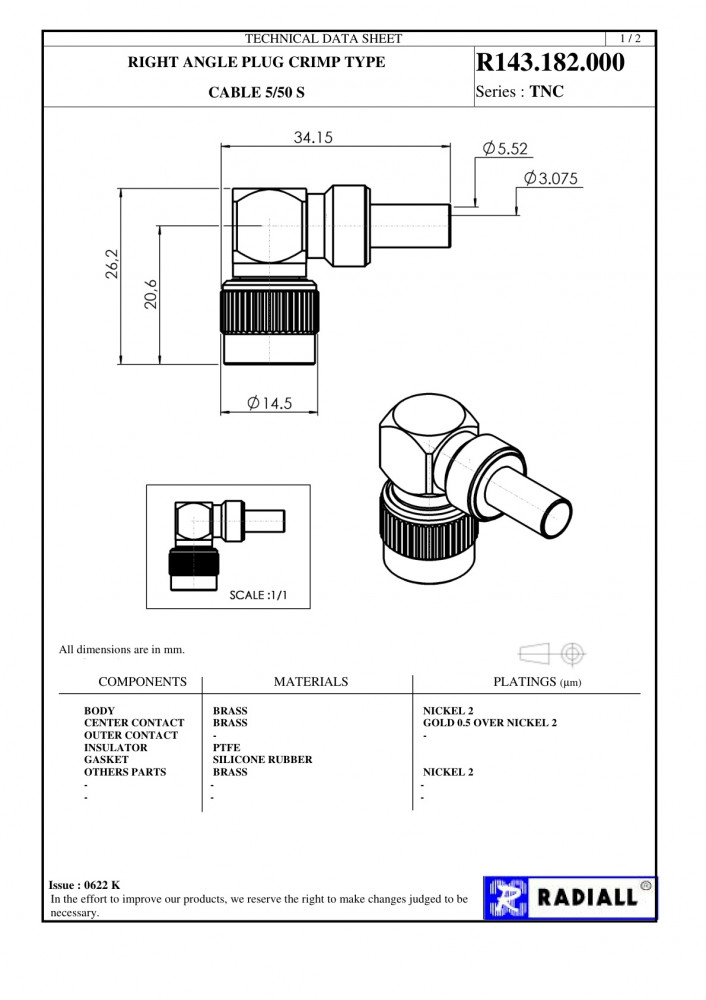 Radiall R143182000 technical datasheet, page 1