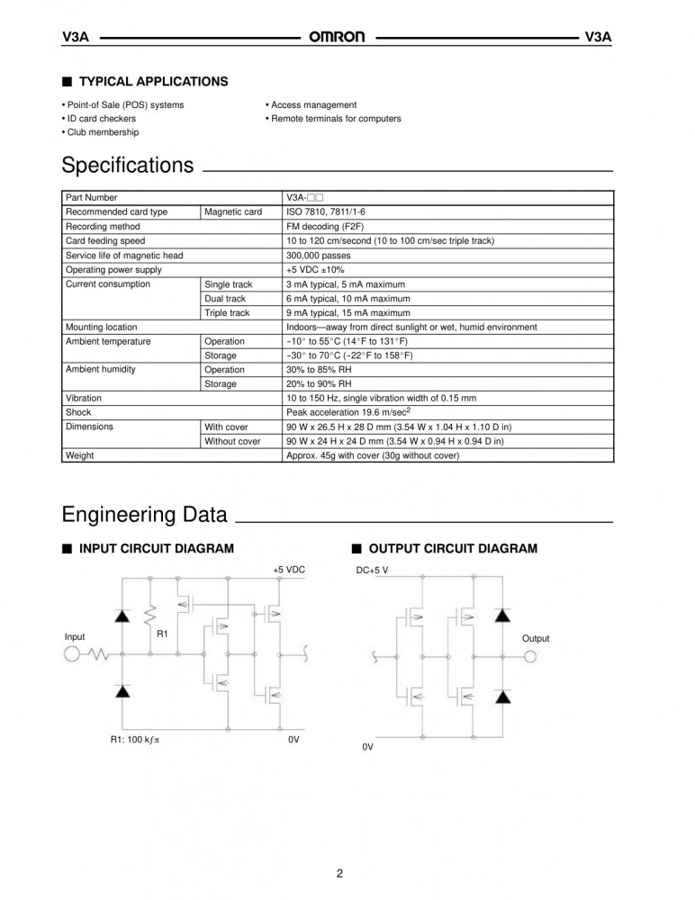 V3A magnetic card reader documentation, page 2