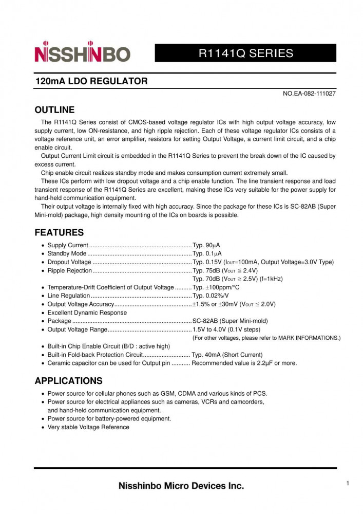 R1141Q datasheet page 1