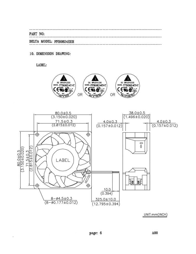 DELTA FFB0824EHE mechanical drawing page