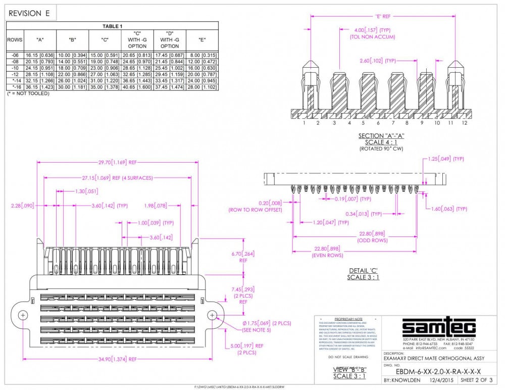 Samtec EBDM technical drawing page 2