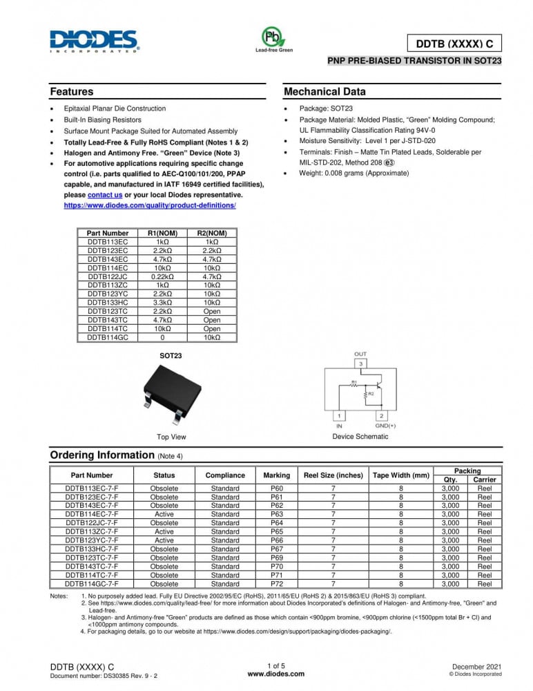 DDTB114EC-7-F datasheet page 1