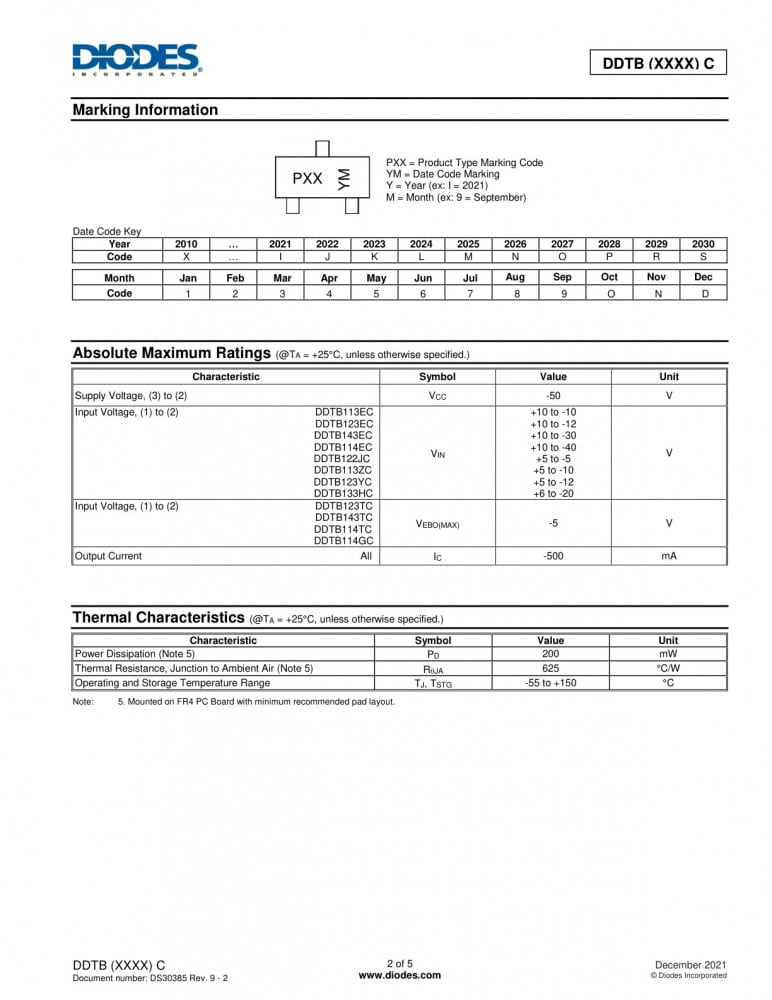DDTB114EC-7-F datasheet page 2