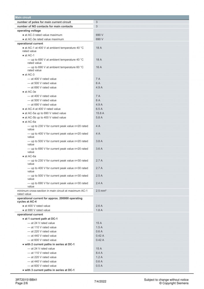 3RT20151BB41 technical documentation, page 2