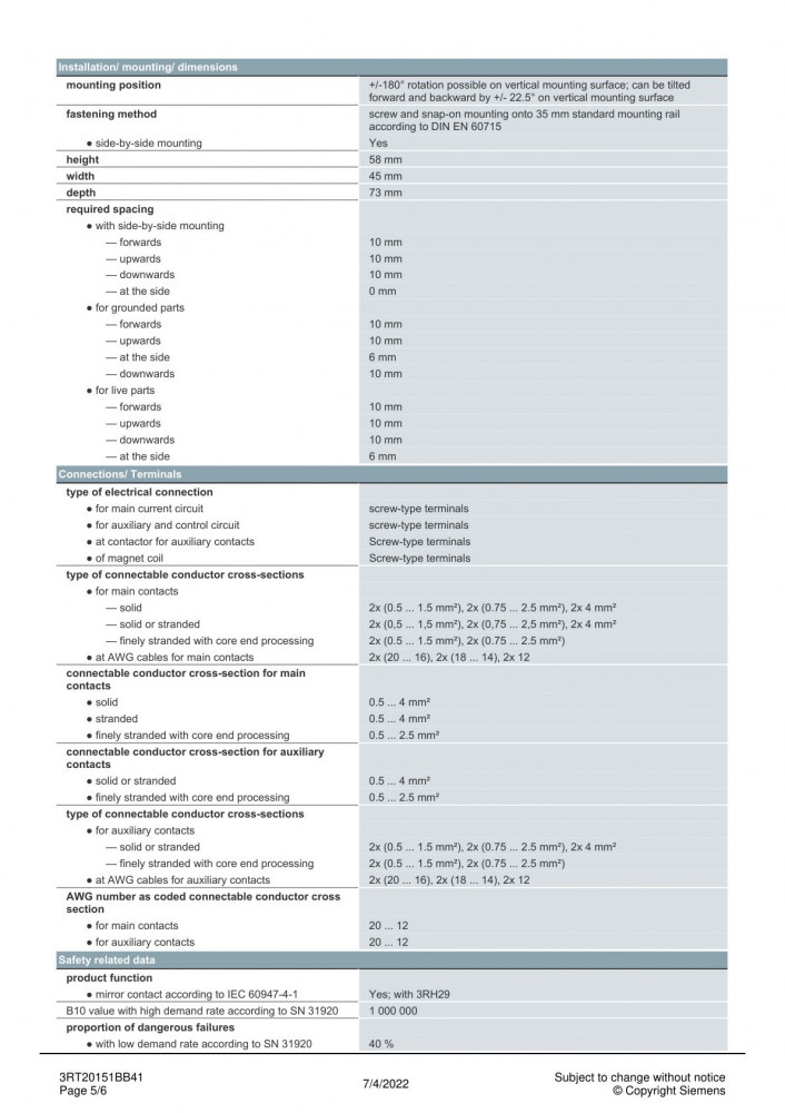 3RT20151BB41 technical documentation, page 5