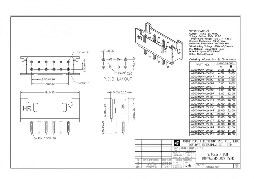 A2004WVA-2X03P technical document page