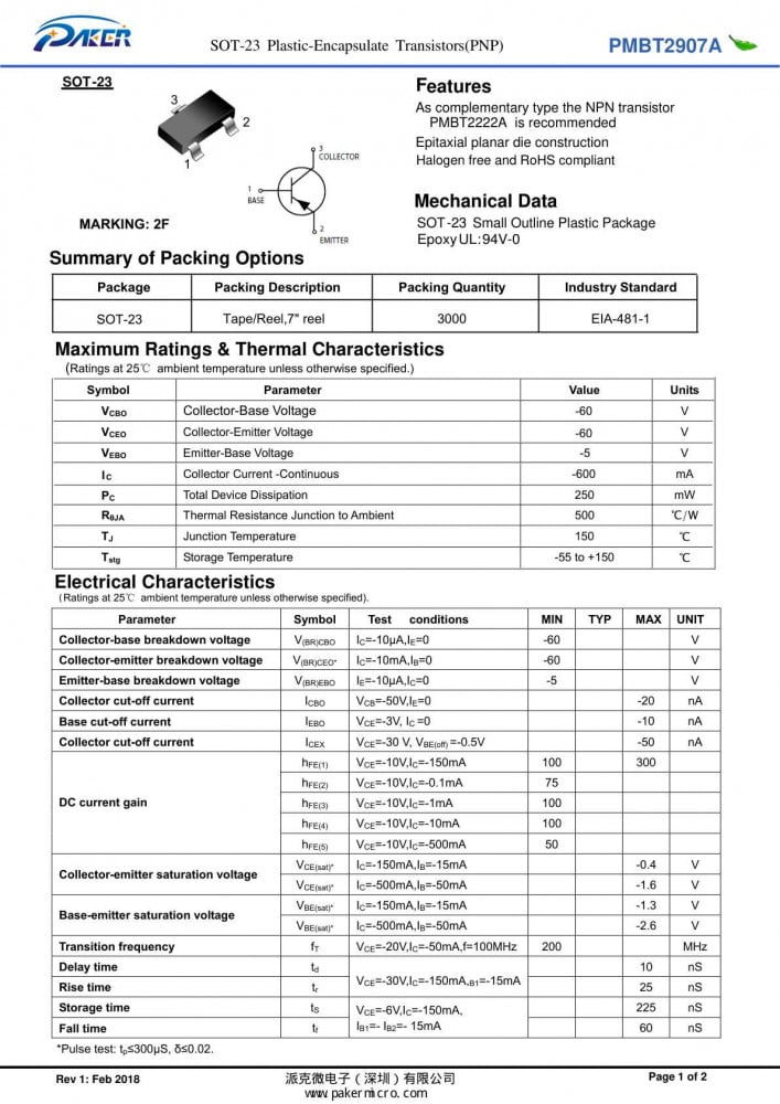PMBT2907 datasheet page 1