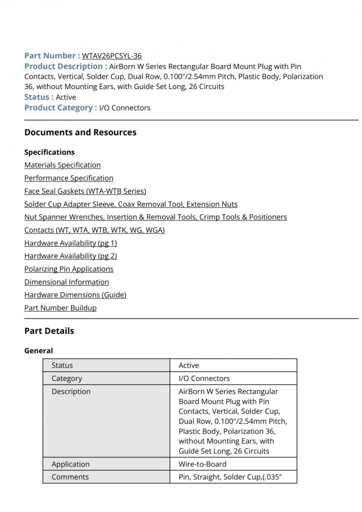 WTAV26PCSYL-36 technical document page 1