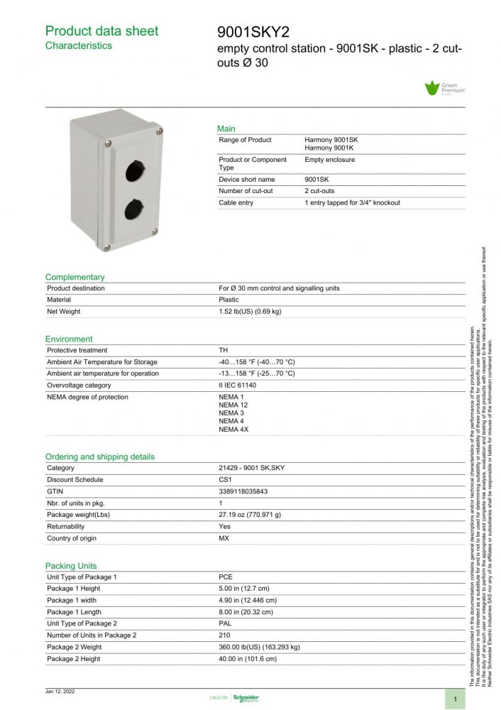 9001SKY2 technical document page 1
