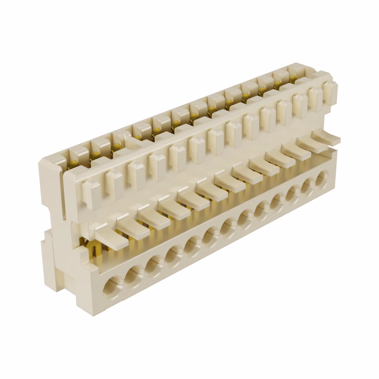 Appli-Mate RAST 2.5 Connector, 2.50mm Pitch, Female, 13 Circuits, Polarizing Rib Between 3/4, Locking Pips, Slotted Endwalls, Brown Color Stripe, Gold Plating for sale