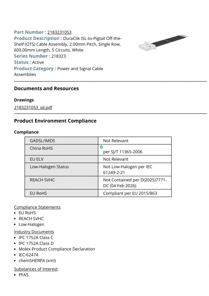 Molex customer drawing page 1