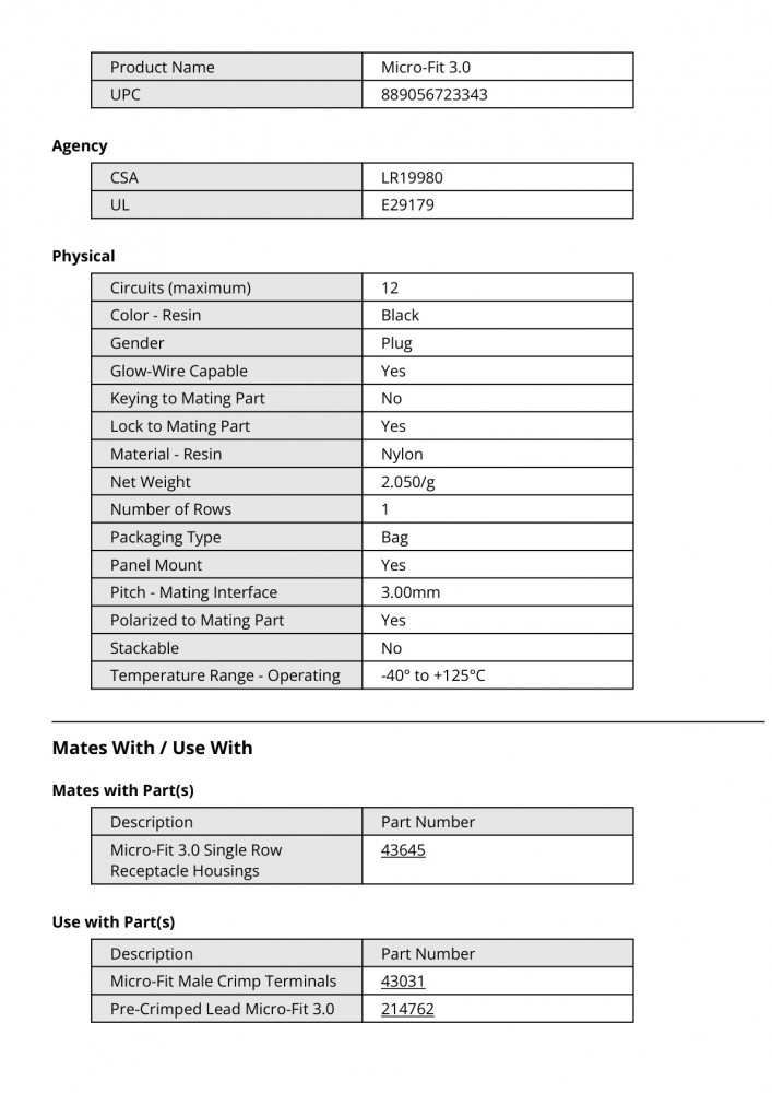 Technical document page 3 for Molex 436401210