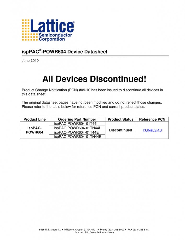 Lattice ispPAC-POWR604 datasheet page 1