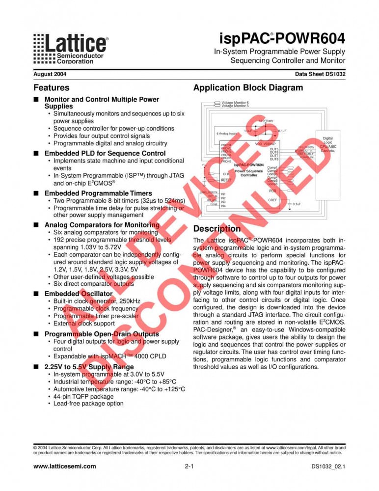 Lattice ispPAC-POWR604 datasheet page 2