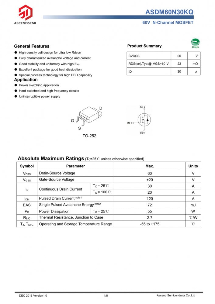 ASDM60N30KQ-R datasheet page 1