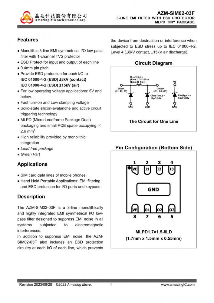 AZM-SIM02-03F technical document, page 1