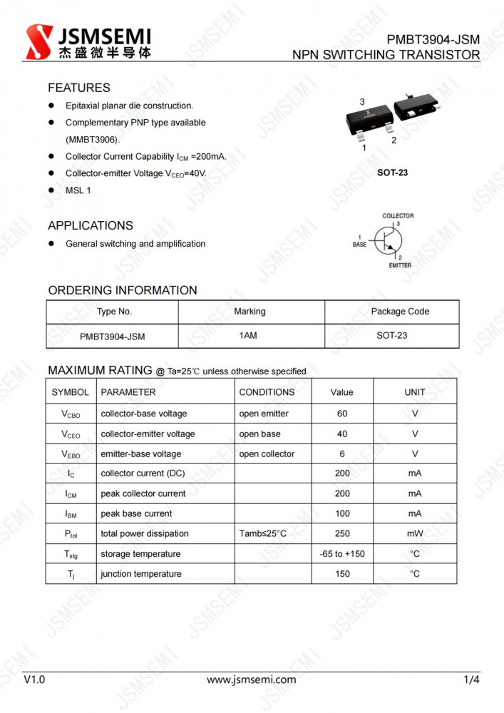 PMBT3904-JSM datasheet page 1
