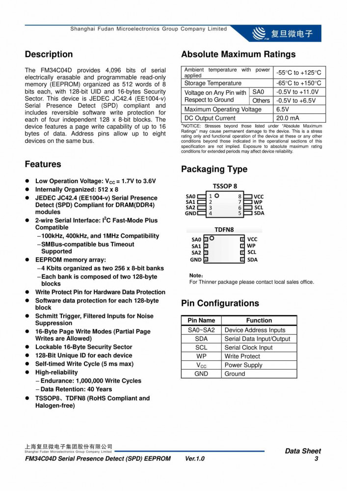 FM34C04D datasheet page 3