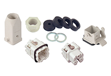 Heavy-Duty Connector Kit, 4 Pole, Series S-A Female-Male Inserts, M20 Plastic Gland, M20 Plastic Hood-Top Entry, Bulkhead Housing-Vertical, 1 Lever, Size 3A «21x21», Grey White for sale