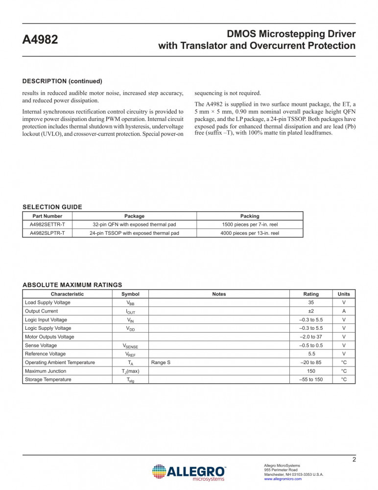 A4982 datasheet page 2