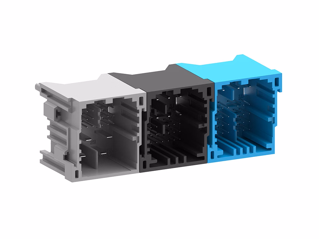 stAK50h 3 Bay Vertical Hybrid Header, 87 Circuits, Bay 1: 32 Circuits/Key 4/Purple; Bay 2: 28 Circuits/Key 1/Dark Gray; Bay 3: 27 Circuits/Key 1/Black; Tube