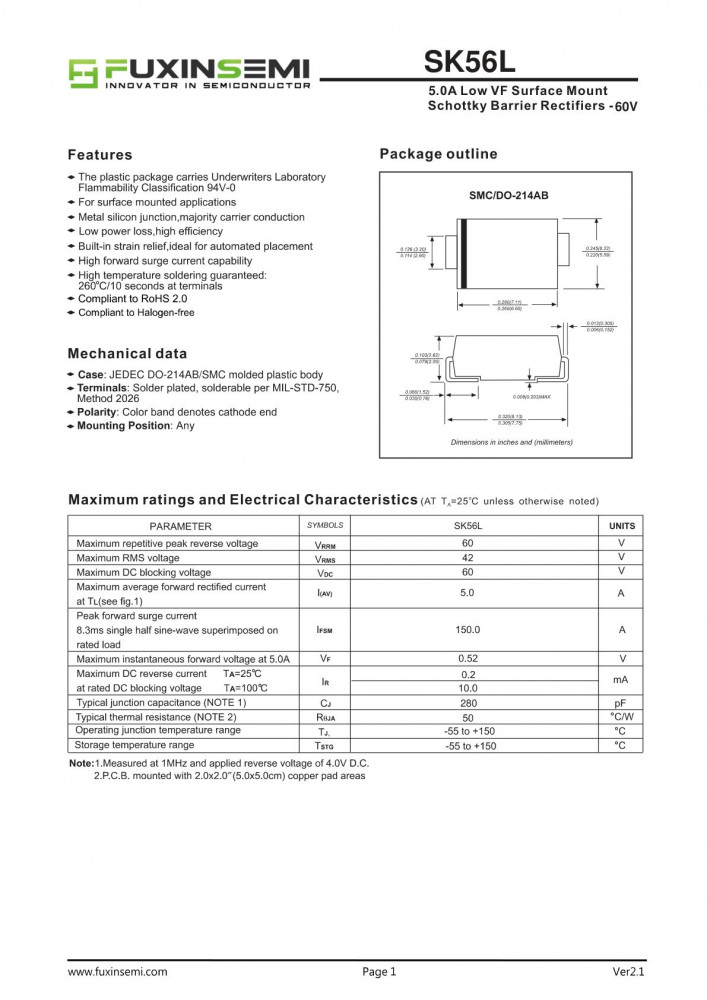 SK56L datasheet page 1