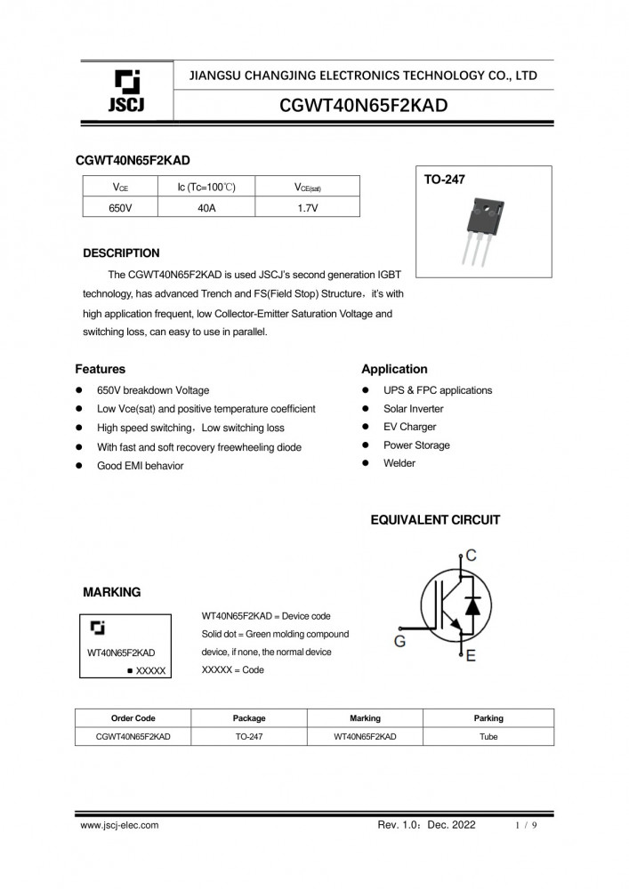CGWT40N65F2KAD datasheet page 1