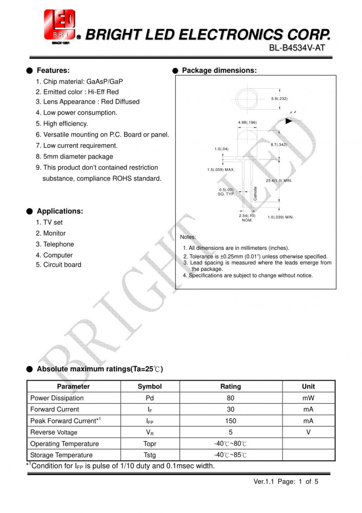 BL-B4534V-AT datasheet page 1