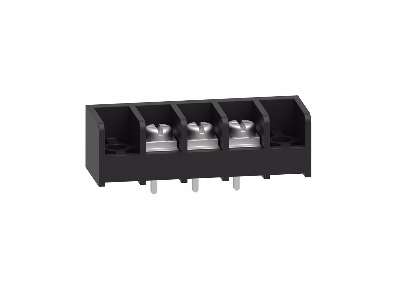 8.26mm Pitch, Single Row, Tri-Barrier Terminal Strip, with Mounting Ends, Black, Steel Screws, 3 Circuits for sale