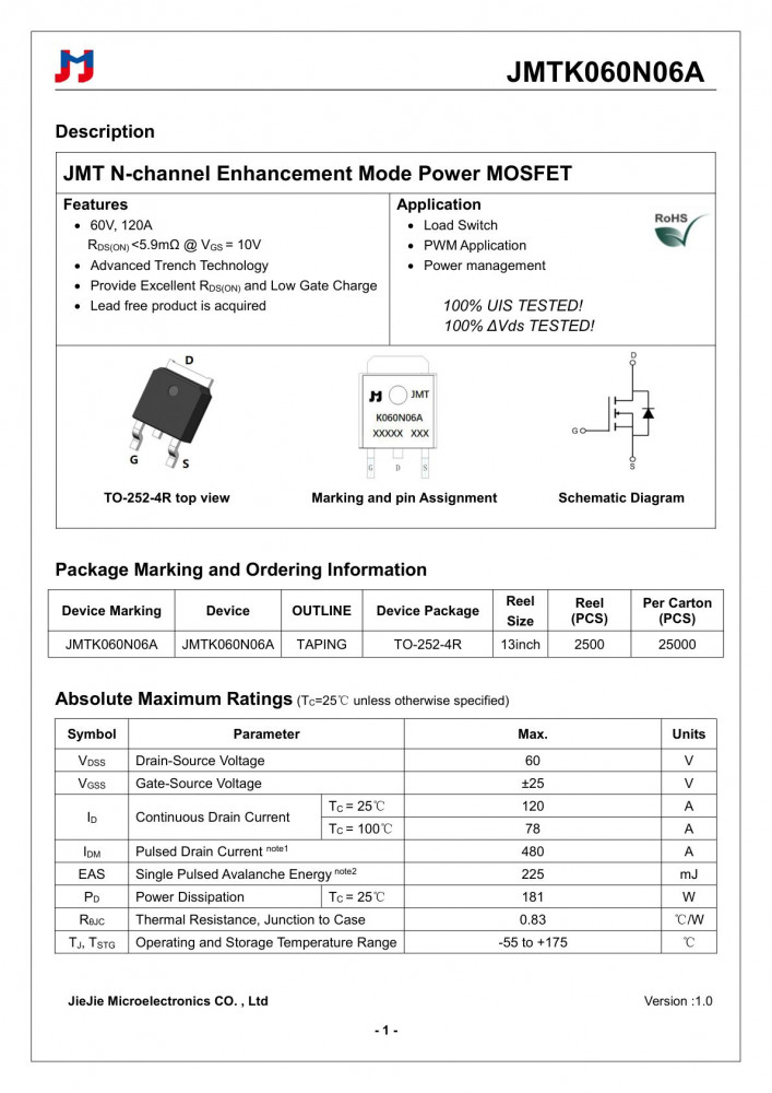 JMTK060N06A datasheet page 1