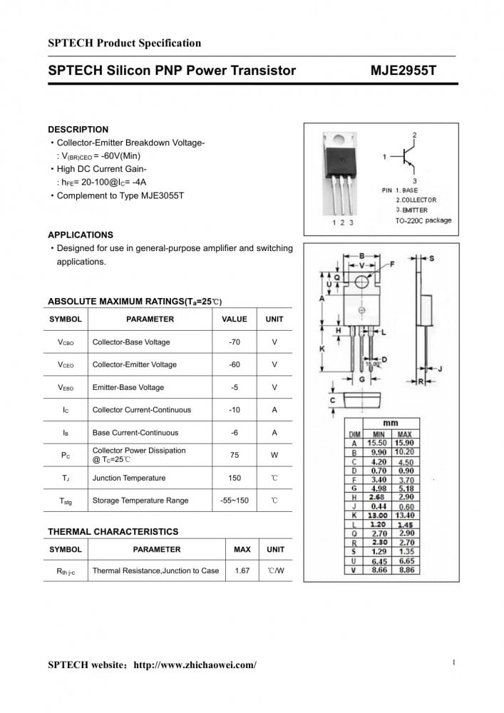 MJE2955T SPTECH datasheet page 1