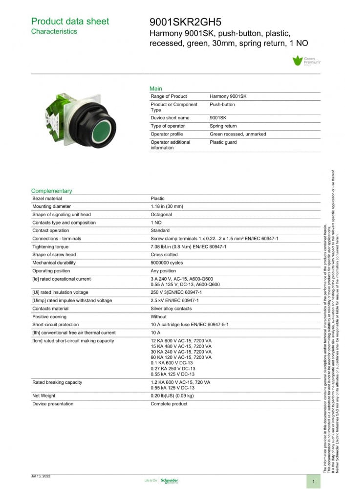 9001SKR2GH5 technical document page 1