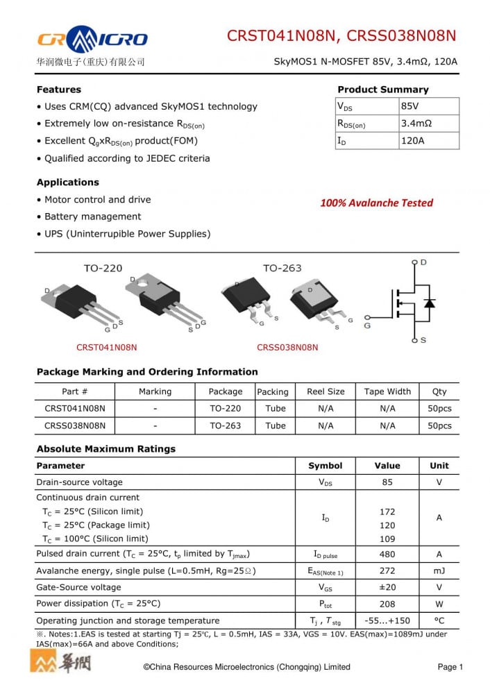 CRSS038N08N datasheet page 1