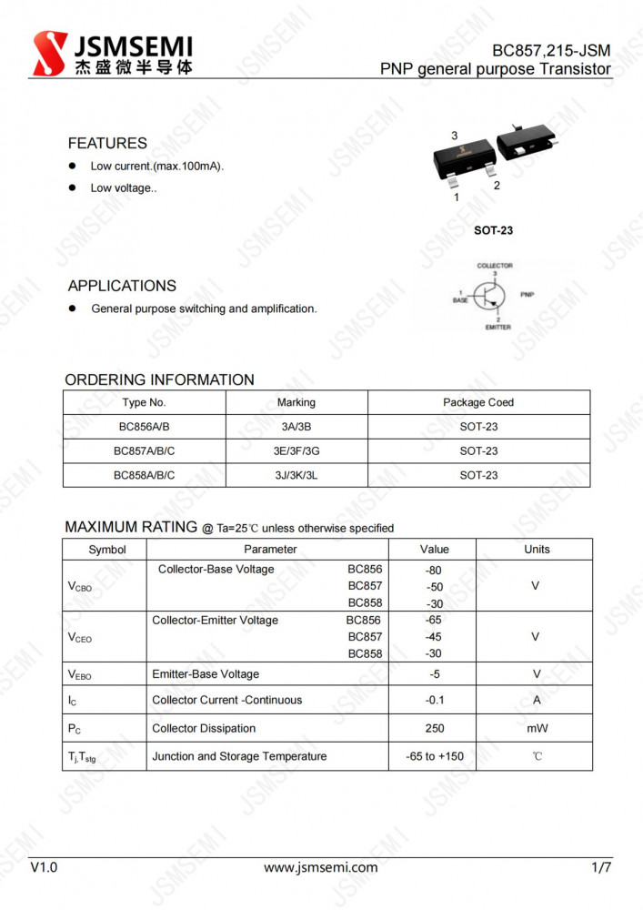 BC857 JSMSEMI datasheet page 1