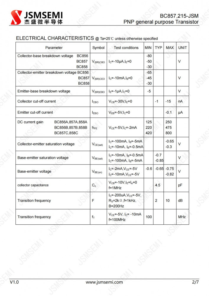 BC857 JSMSEMI datasheet page 2