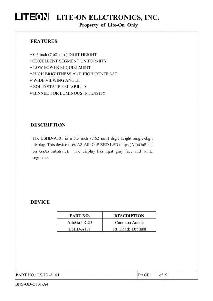 LSHD-A101 datasheet page 1