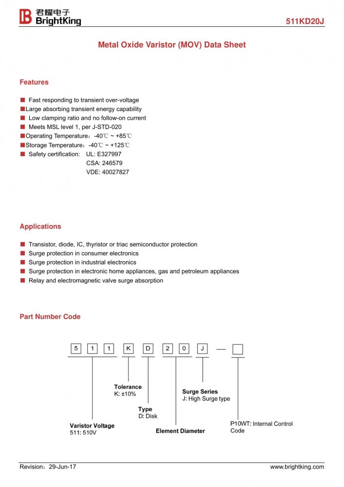 511KD20J-WT datasheet page 1