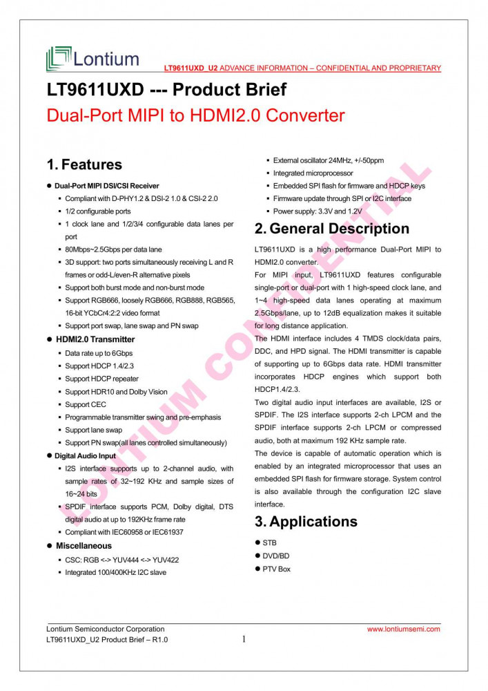 LT9611UXD technical document page 1