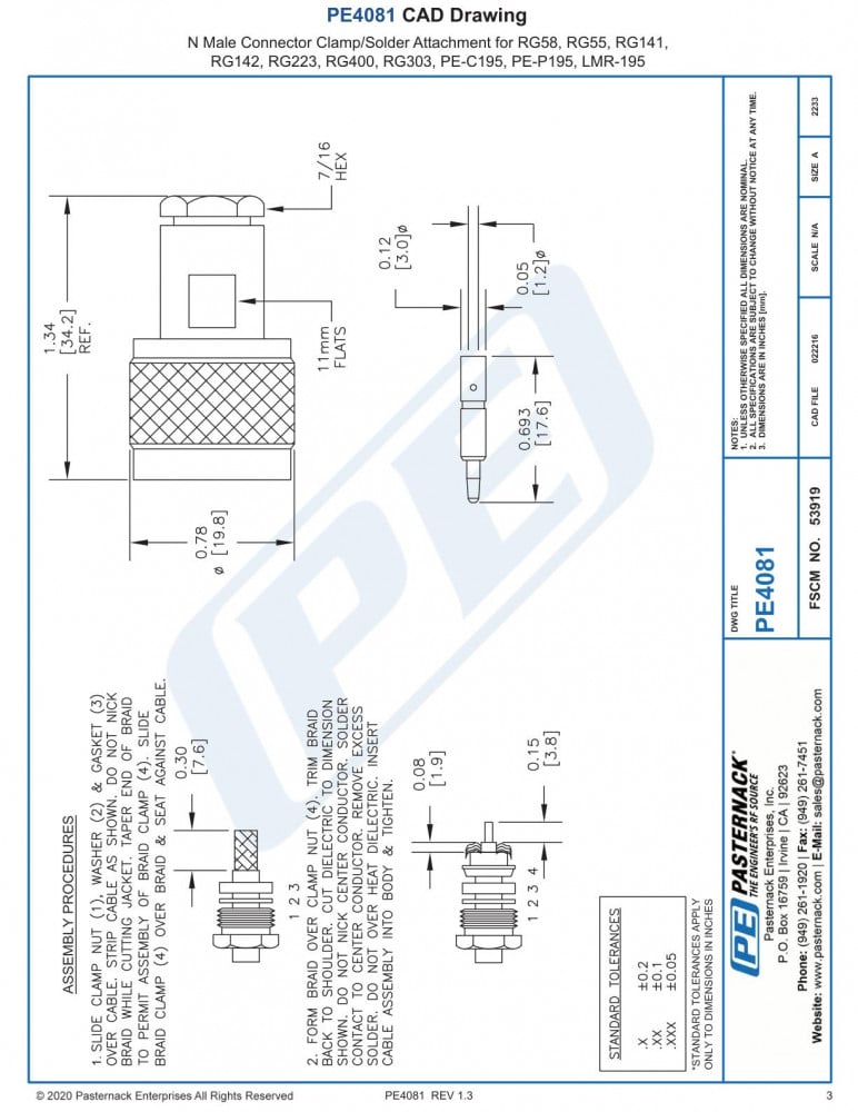 PE4081 technical drawing and assembly procedure