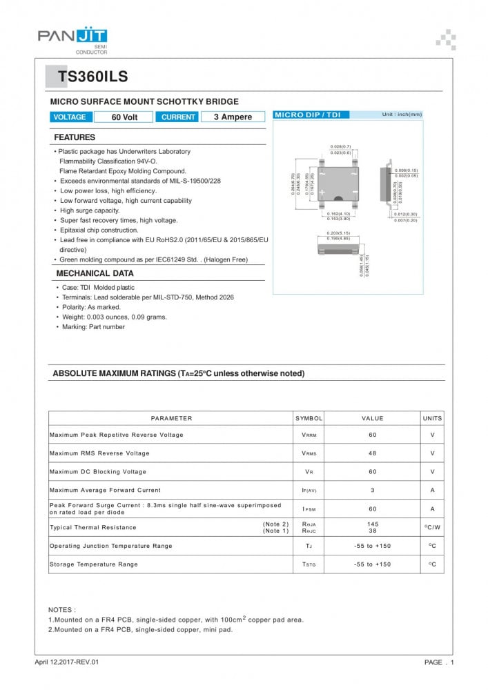 TS360ILS datasheet page 1