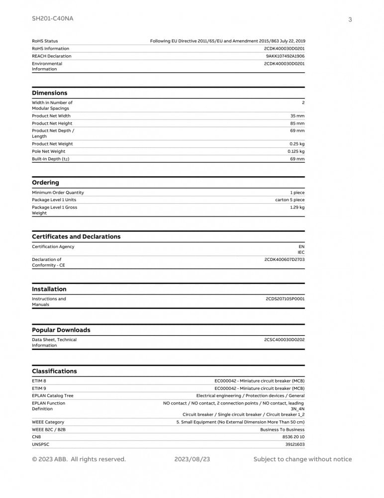SH201-C40NA technical document page 3