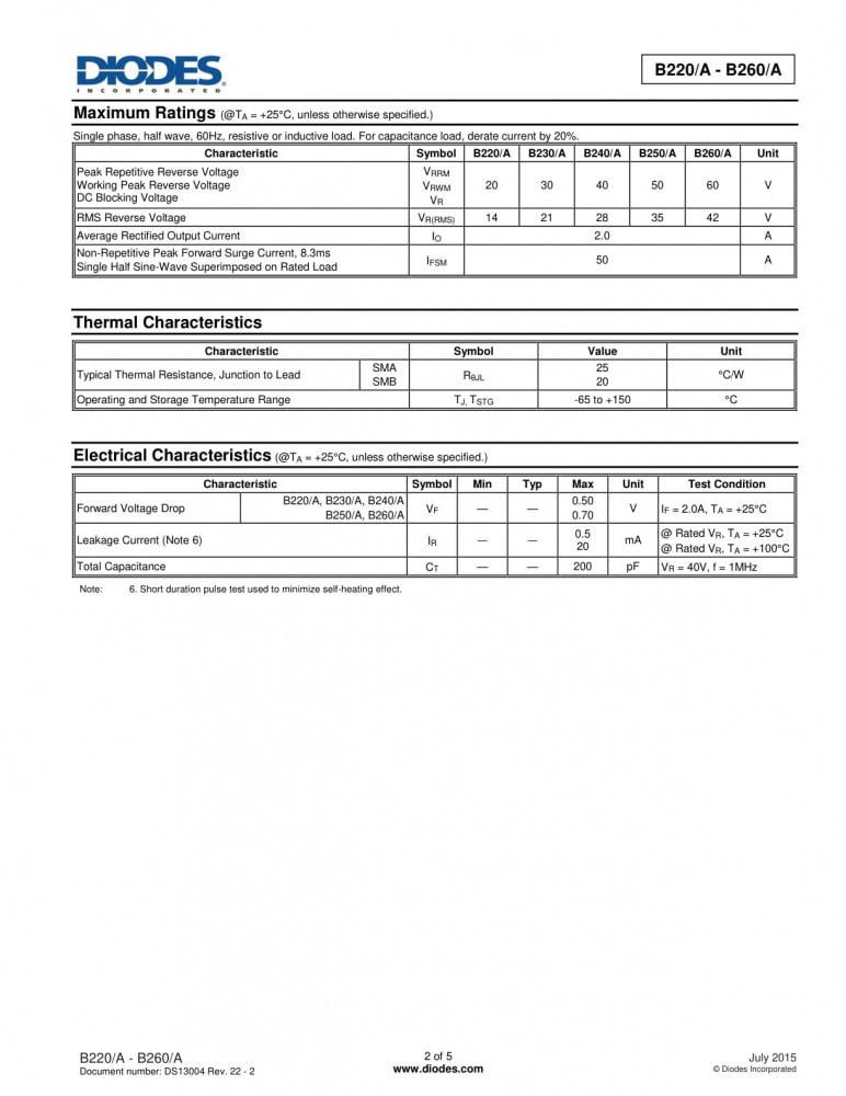B250A-13-F datasheet page 2